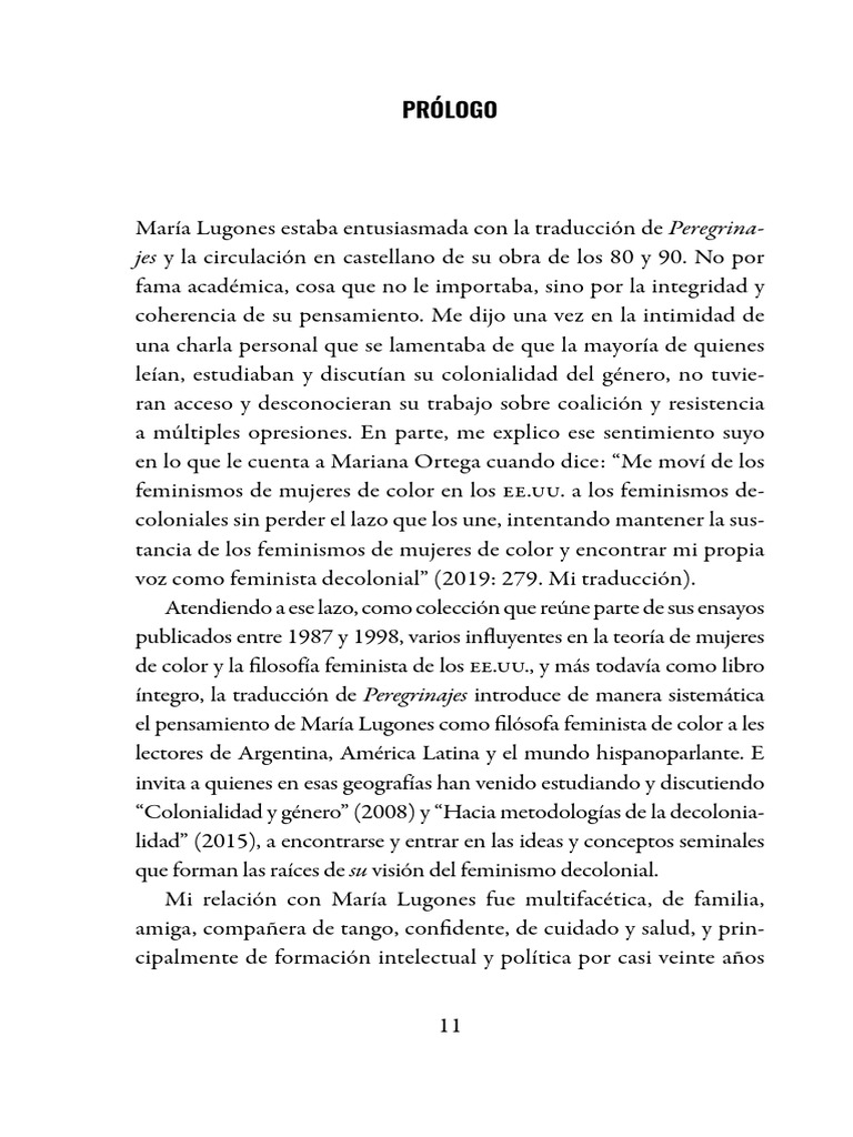 Peregrinajes María Lugones 1 | PDF | Traducciones | Feminismo