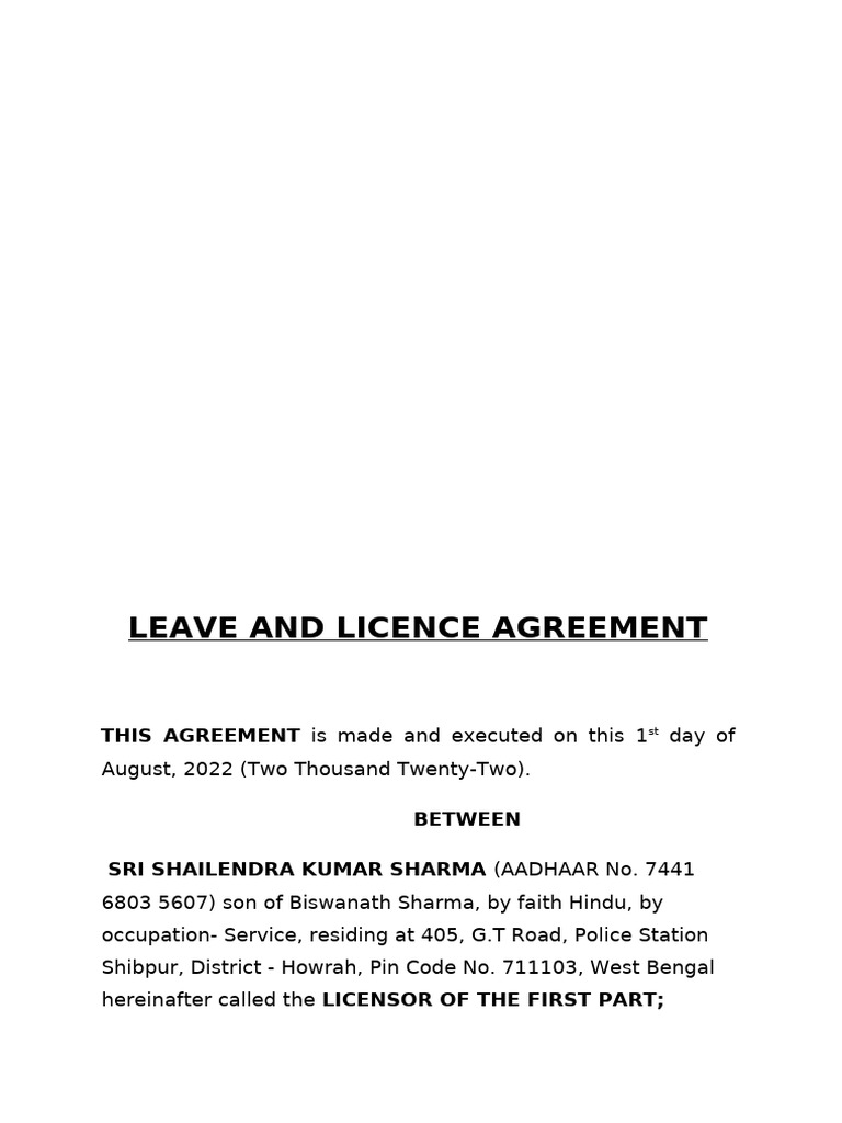 Leave and Licence Agreement | PDF | License | Property Law