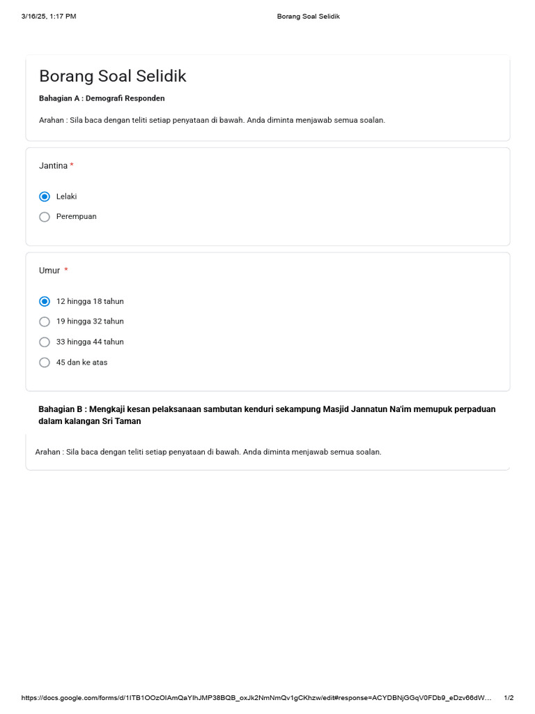 Borang Soal Selidik 1 - Google Forms | PDF