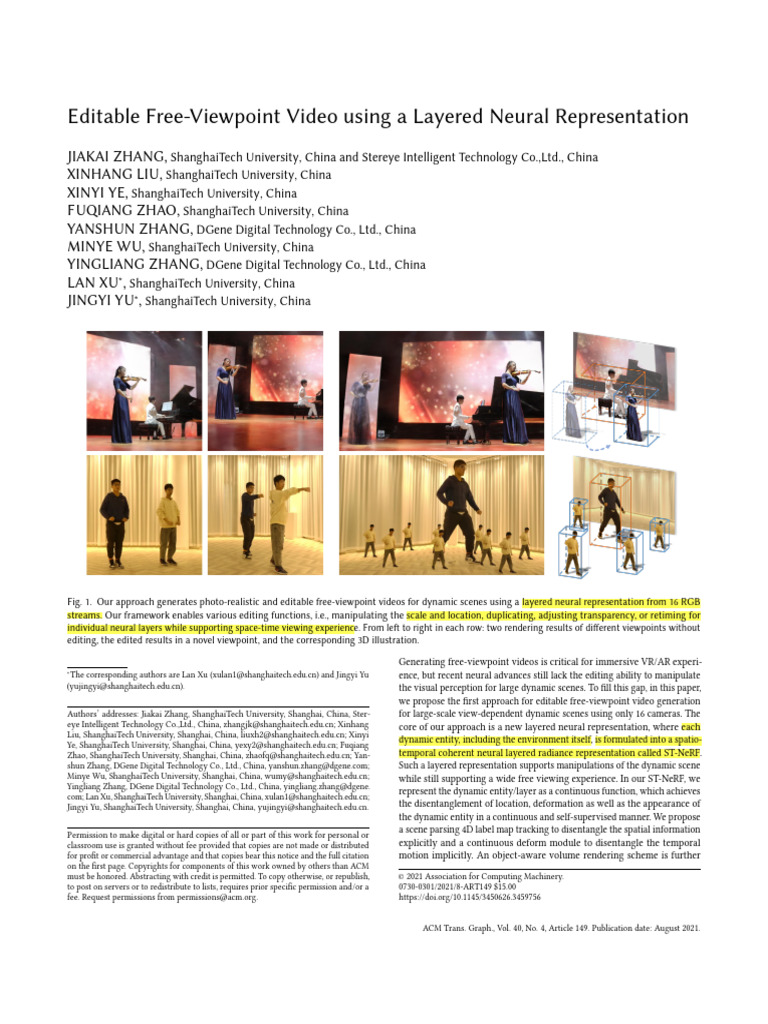 Editable Free-Viewpoint Video Using A Layered Neural Representation | PDF | Rendering (Computer ...