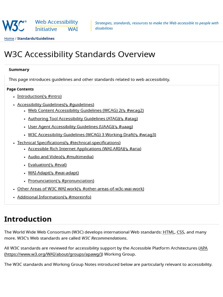 W3C Accessibility Standards Overview _ Web Accessibility Initiative (WAI) _ W3C | PDF | World ...