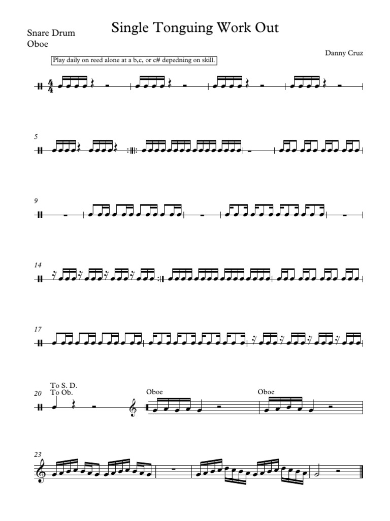 Single Tonguing Workout Oboe Snare Drum Oboe | PDF