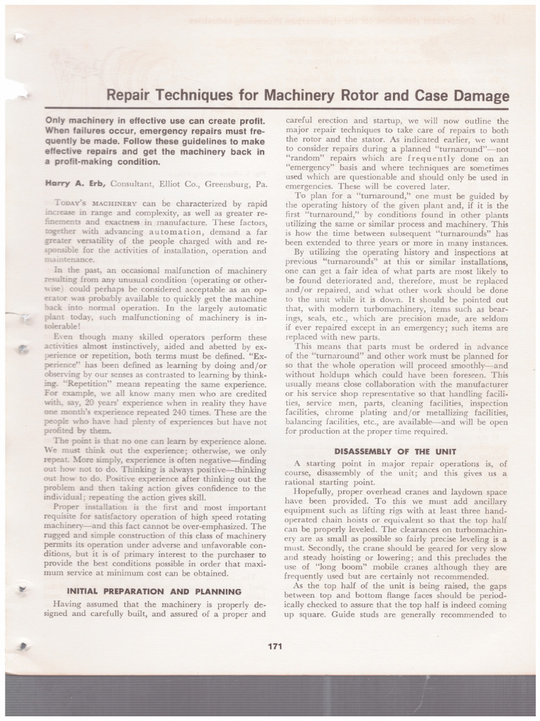 Repair Techniques For Machinery Rotor& Case Damage | PDF