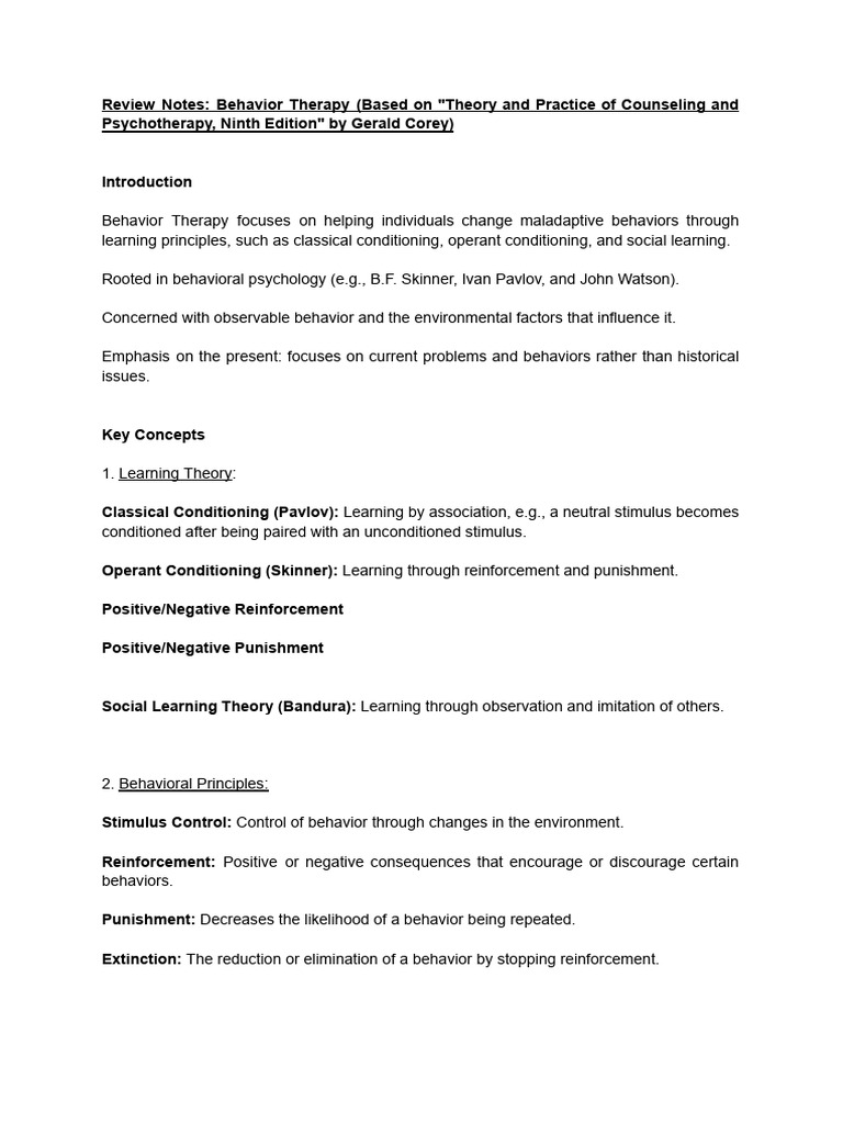 Review Notes - Behavior Therapy | PDF | Behaviour Therapy | Behaviorism
