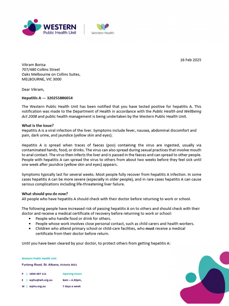 Letter - Hep A - 320255886654 | PDF | Hepatitis | Public Health