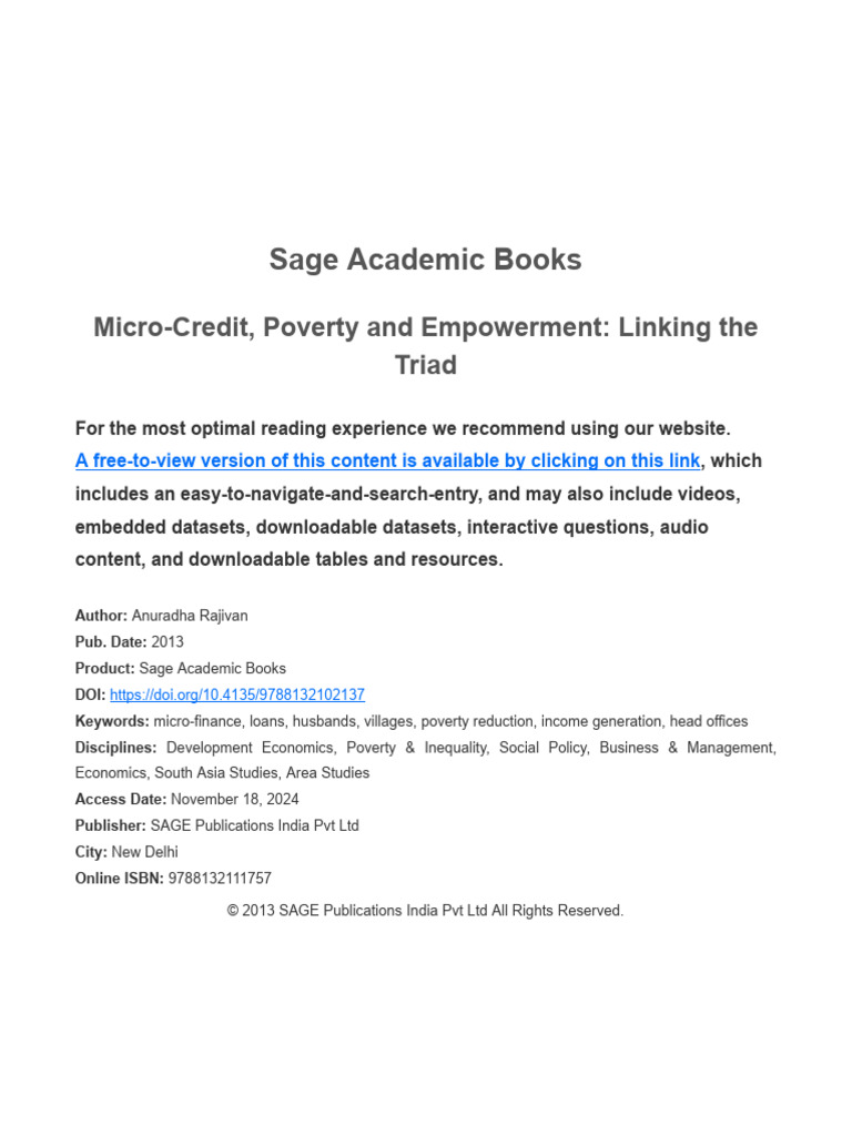 3 Micro Credit Poverty and Empowerment | PDF | Microcredit | Loans