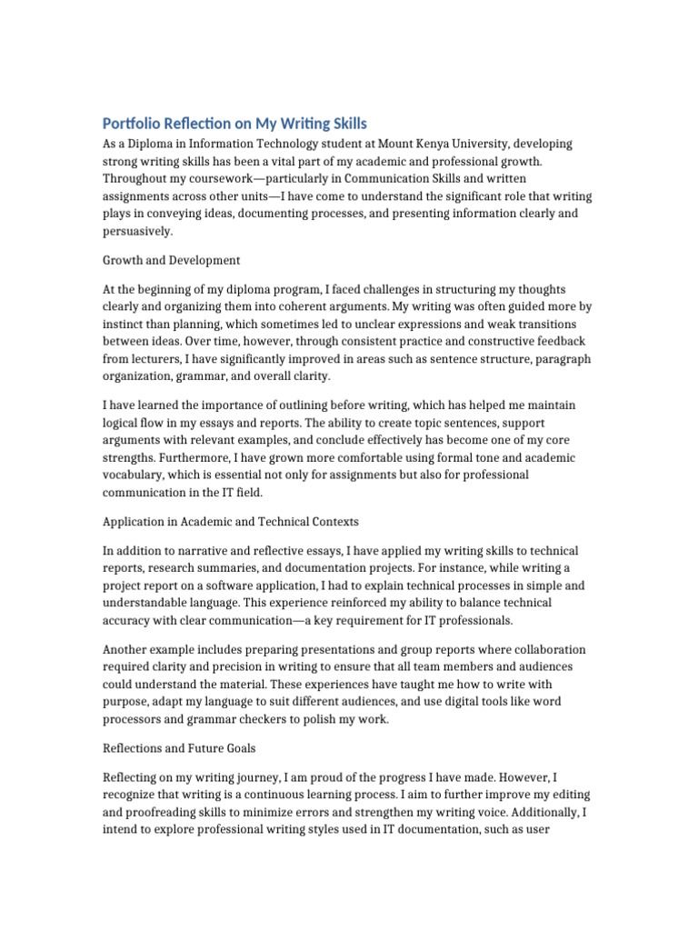 Portfolio Reflection Writing Skills | PDF | Essays | Communication