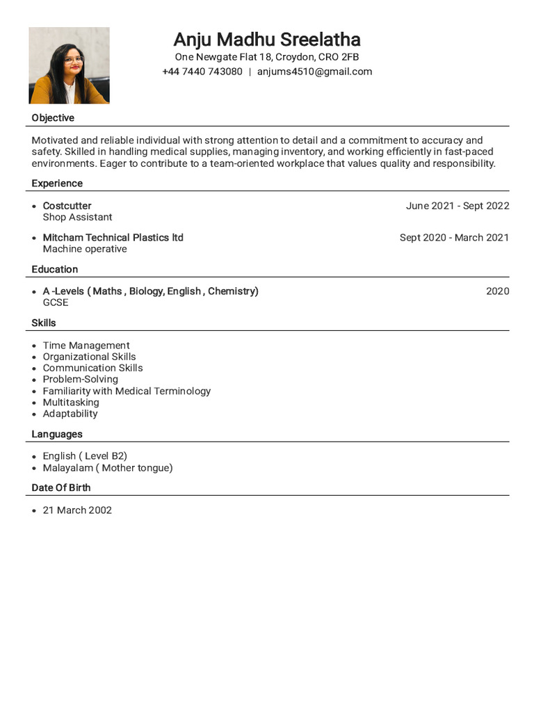 Anju Sreelatha's Professional Profile | PDF