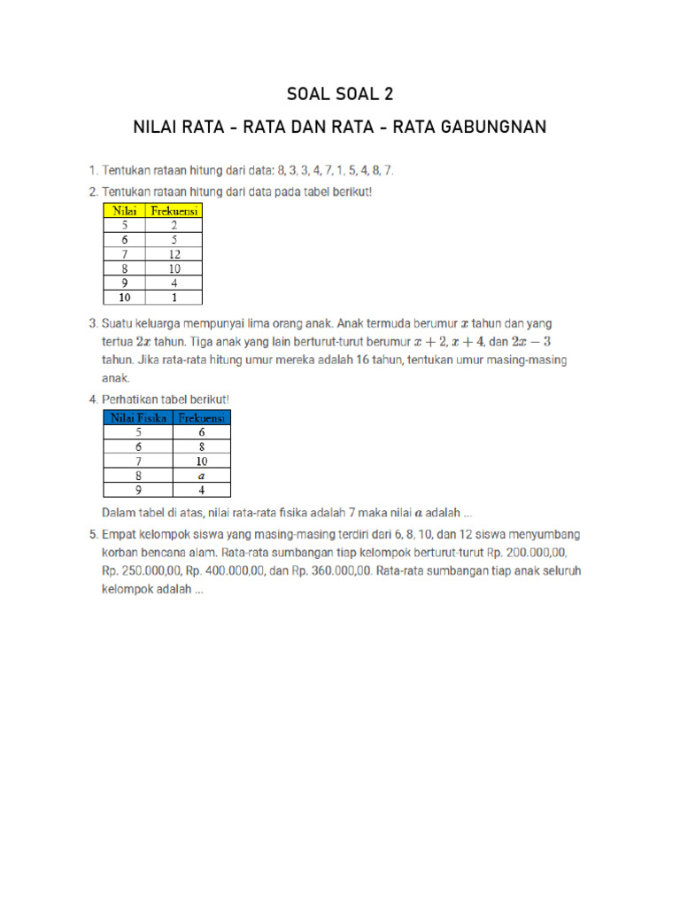 Soal Rataan Dan Rataan Gabungan 2 | PDF