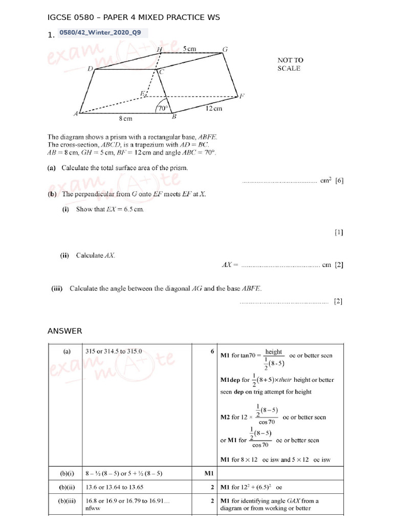 Igcse 0580 - Paper 4 Mixed Practice WS | PDF