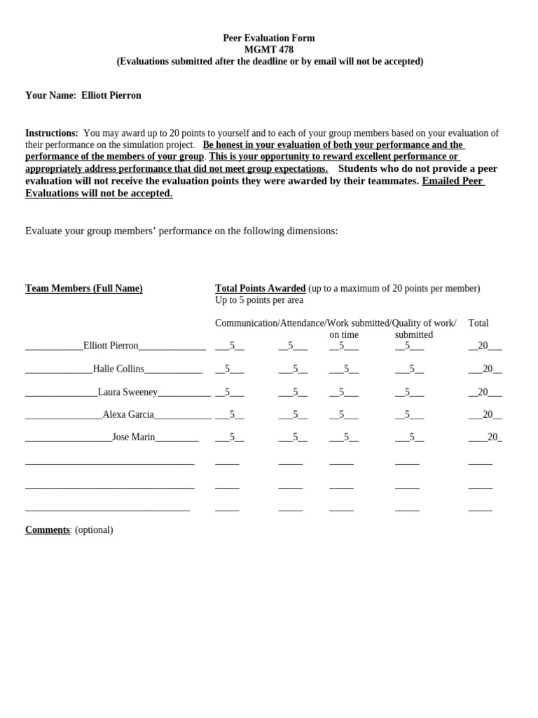 Peer Evaluation Form | PDF