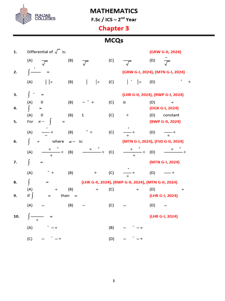 Math MCQS Part 2 (Chaps. 3,4,6) | PDF | Triangle | Line (Geometry)