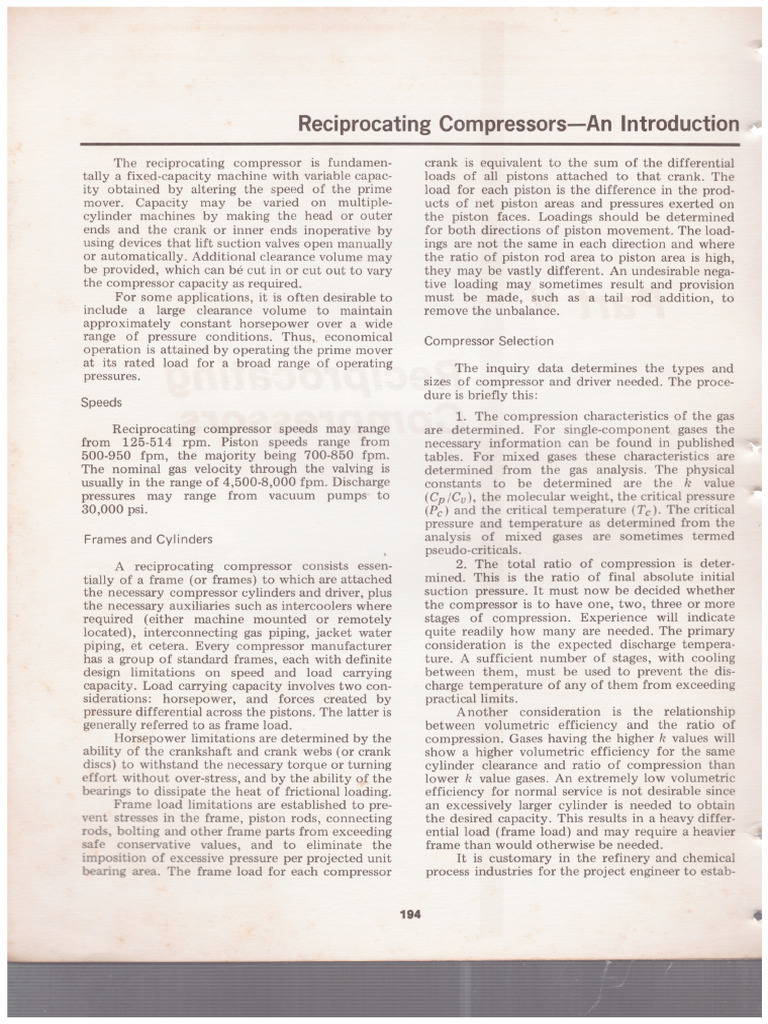 Reciprocating Compressors An Introduction | PDF