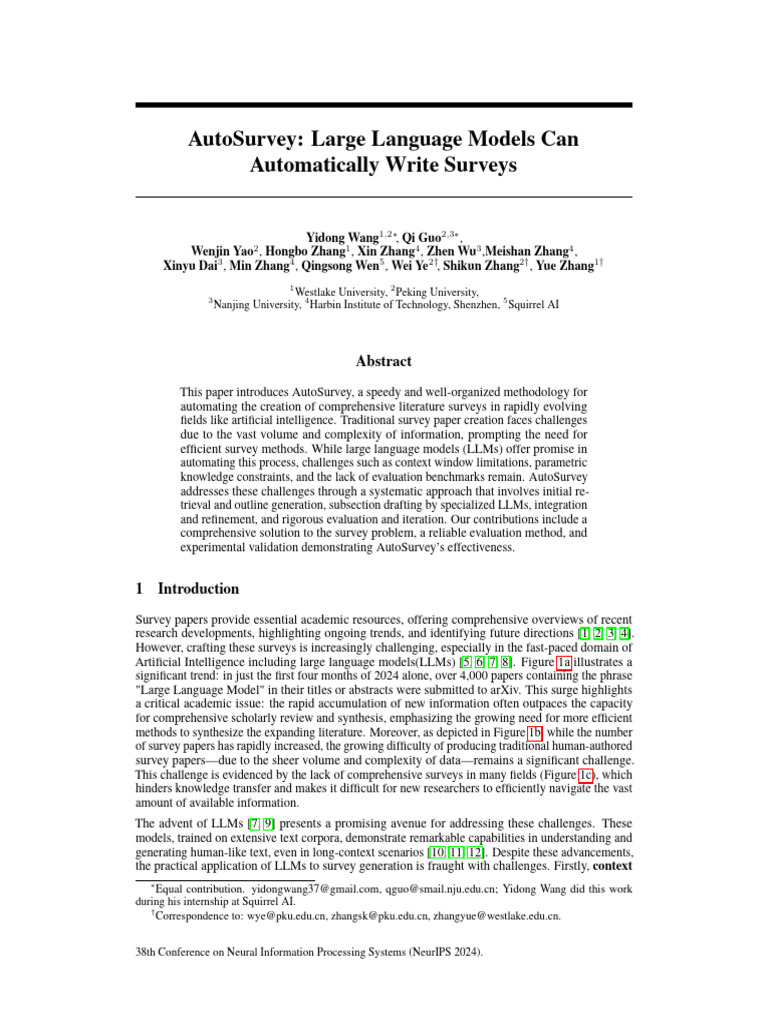AutoSurvey Large Language Models Can Automatically Write Surveys | PDF | Evaluation ...