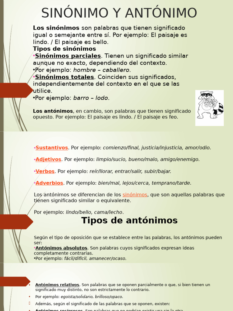 Sinonimo, Antonimo y Paranonimos | PDF | Mecánica del lenguaje ...