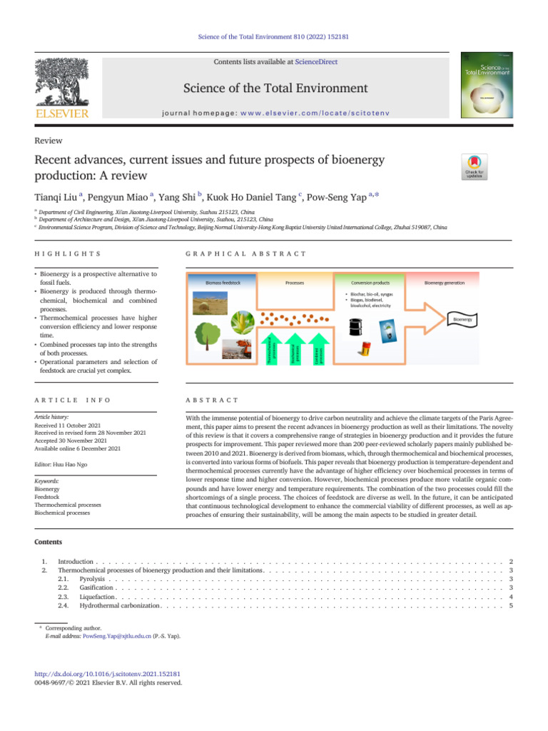 Bioenergy Production Review | PDF | Bioenergy | Power Resources