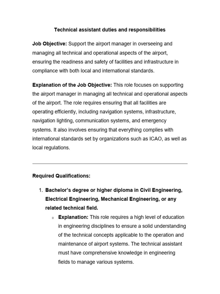 Technical Assistant Duties and Responsibilities | PDF