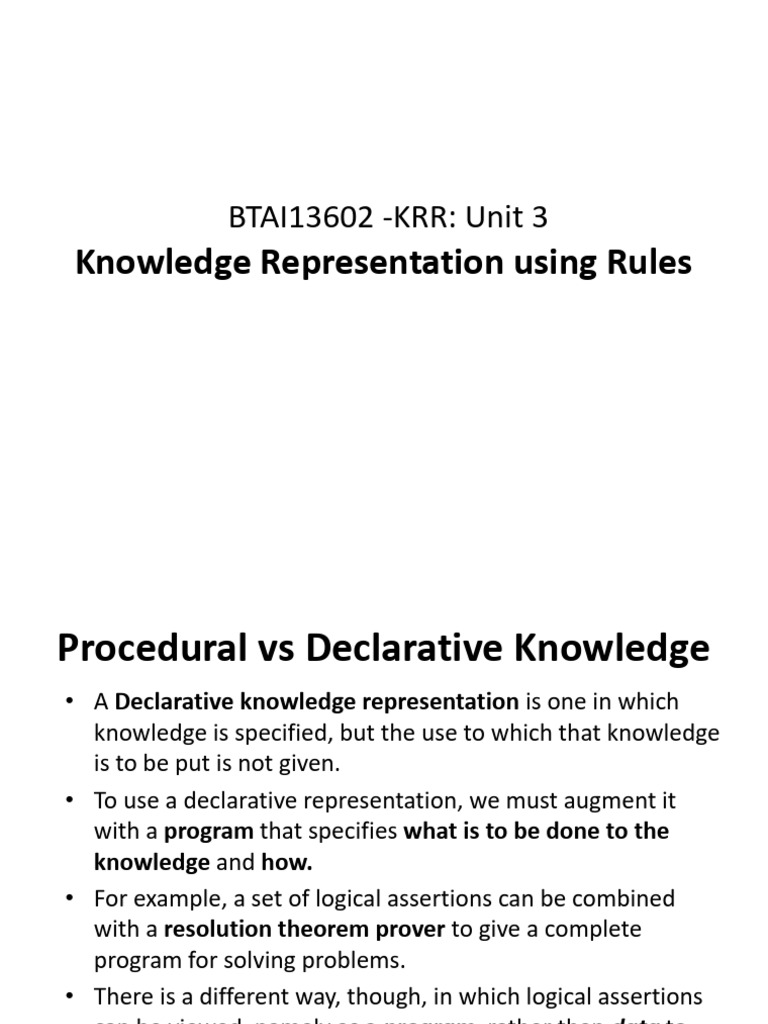 2025 MMP AI-KRR Unit 3 Representing Knowledge Using Rules | PDF | Expert | Knowledge