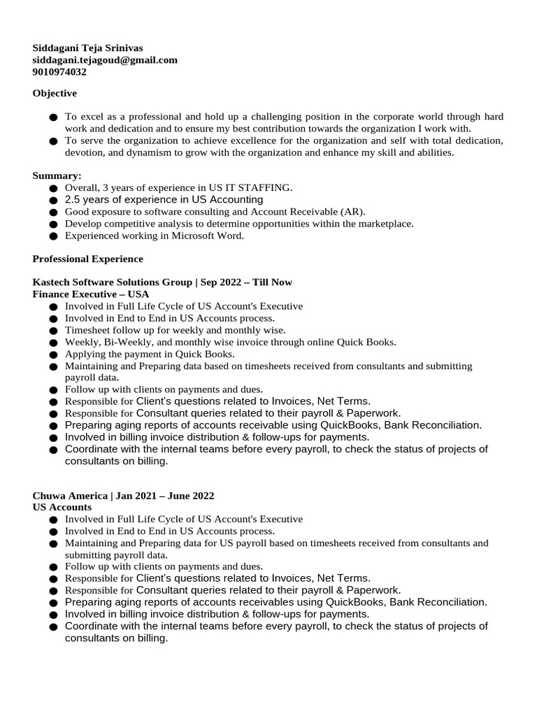 Naukri Tejasrinivas (3y 0m) | PDF | Quick Books | Microsoft Office