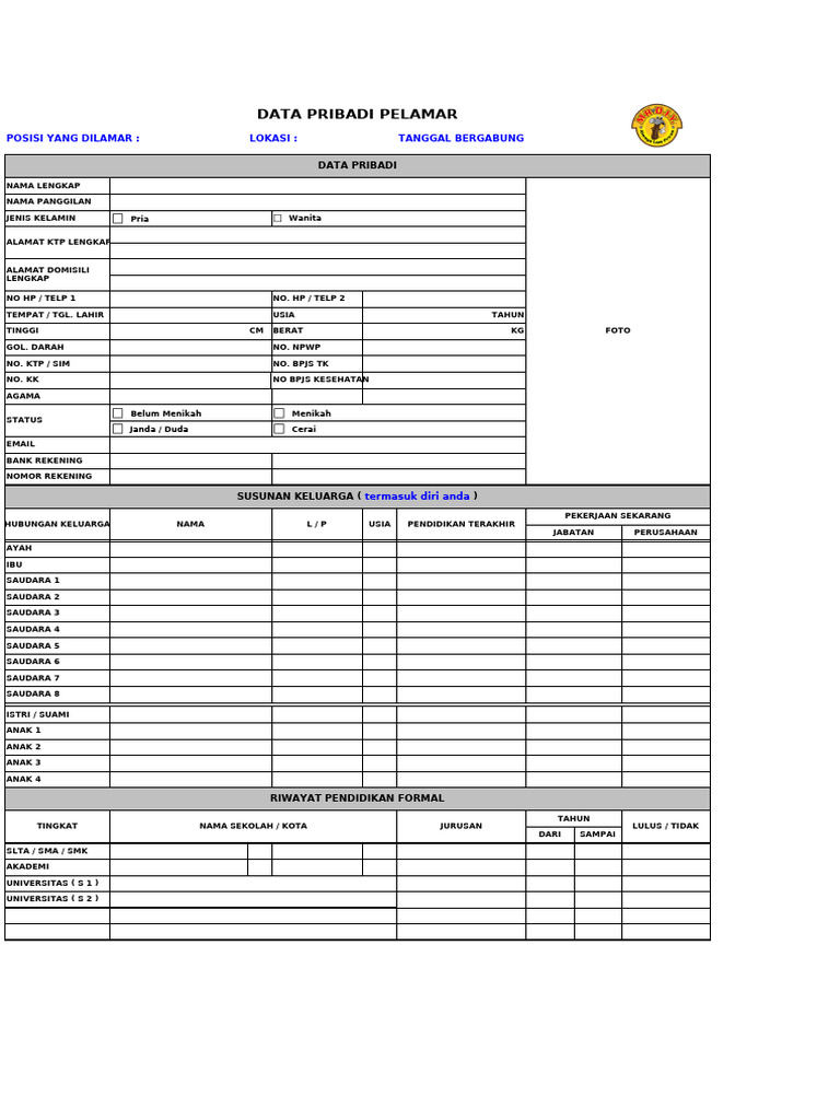 Form Data Pelamar MR DIY Indonesia | PDF