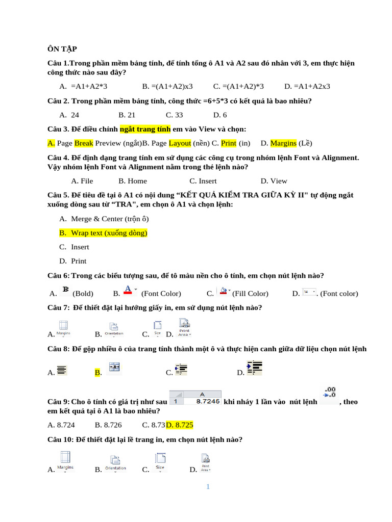 ÔN TẬP-TRẮC NGHIỆM TIN 7 GK2 | PDF