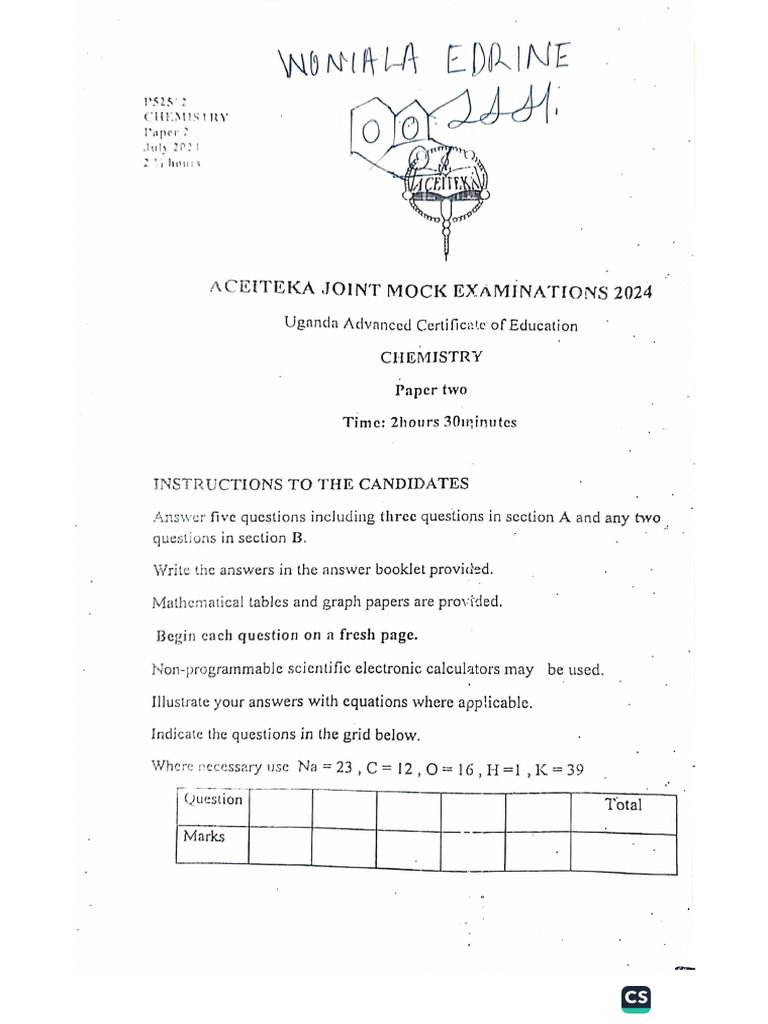 Aceiteka Mock Chem 2 2024 | PDF