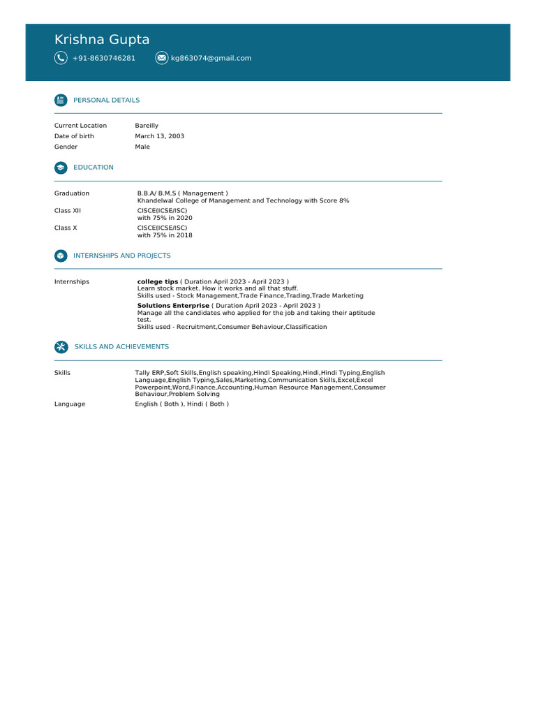 Krishna Naukri Resume | PDF