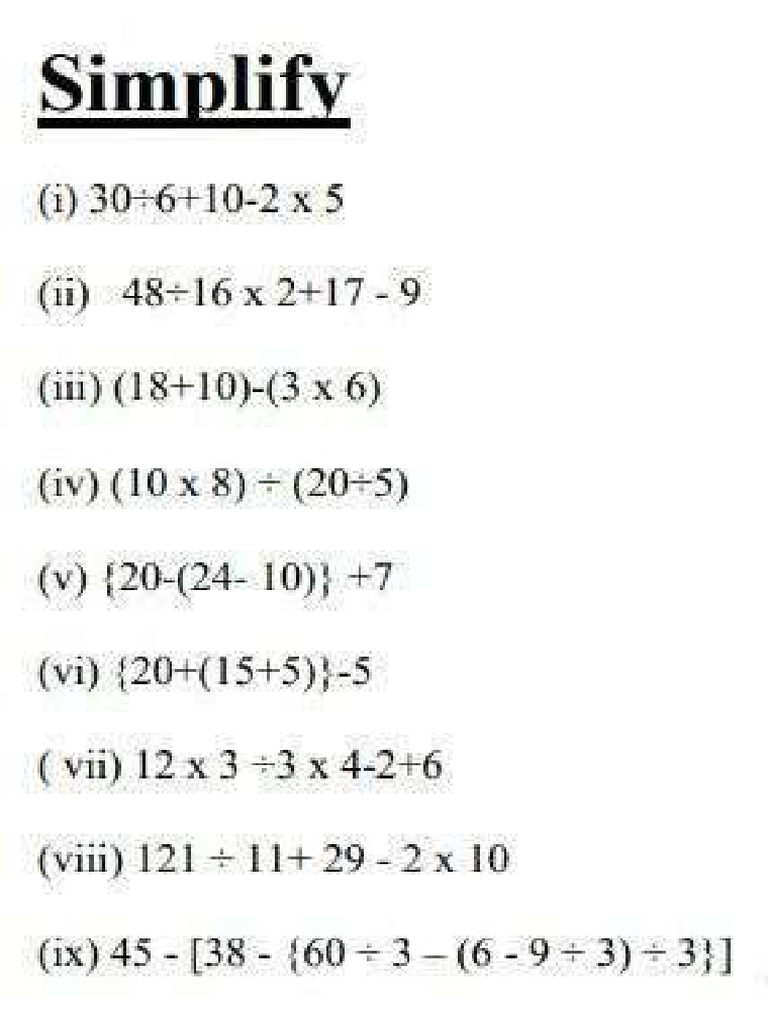 BODMAS Rule WORKSHEETS | PDF