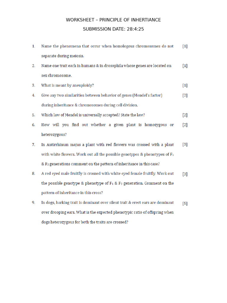 Ws1-Principle of Inhertitance | PDF