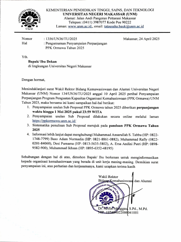 Surat Penyampaian Perpanjangan PPK Ormawa Th 2025 | PDF