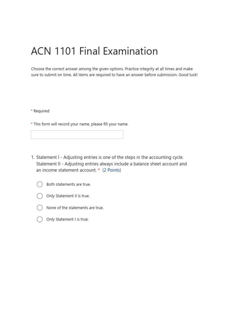ACN 1101 Final Examination (ACN 1101-6 - FINANCIAL ACCOUNTING AND REPORTING) | PDF | Debits And ...