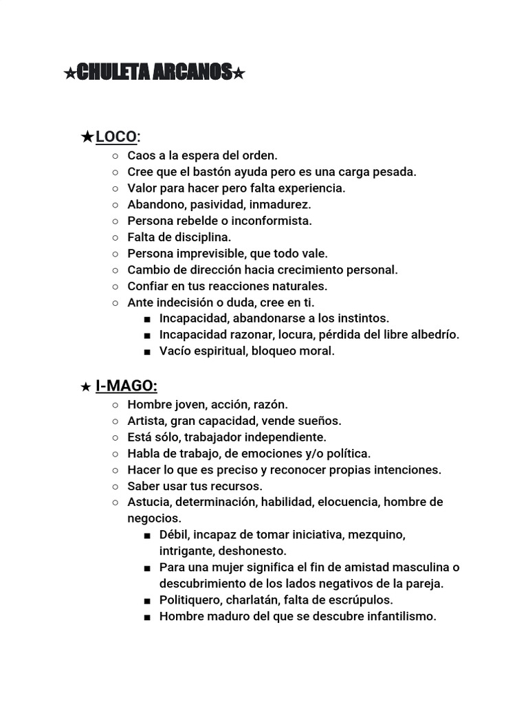 Chuleta Arcanos | PDF | Amor | Felicidad