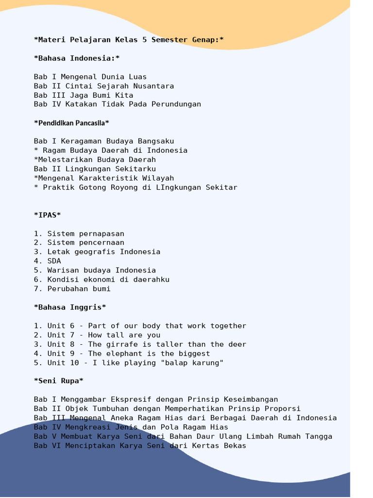 Materi Kelas 5 Semester 2 | PDF