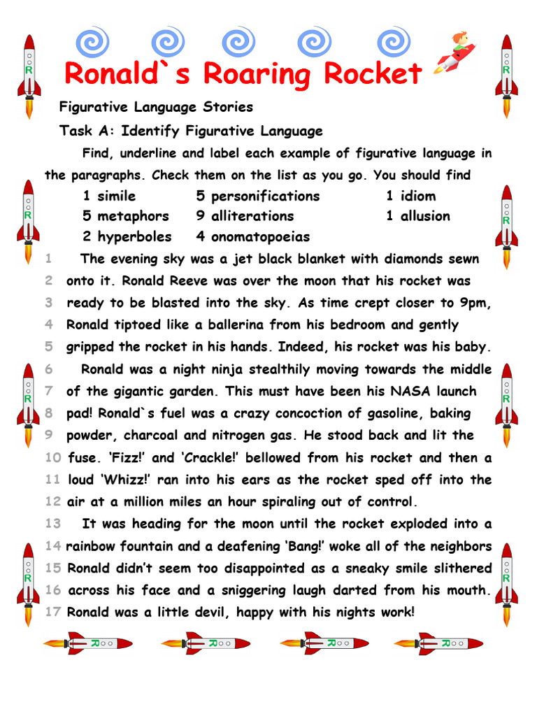 Figurative Language Stories Task A: Identify Figurative Language | PDF ...