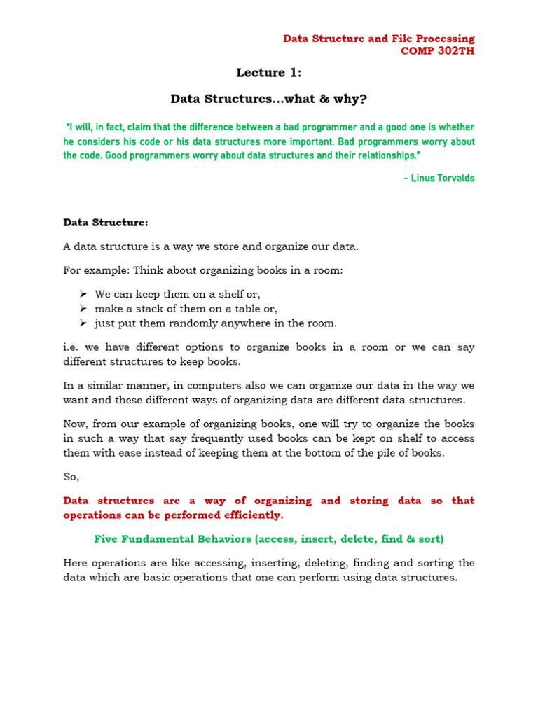 Lecture 1 Data Structures What And Why Pdf Data Structure 3628