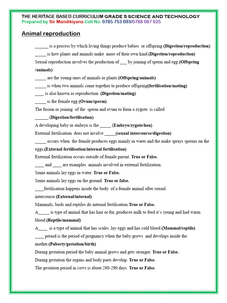 Grade 5 Animal Reproduction Worksheet | PDF | Fertilisation | Sexual ...