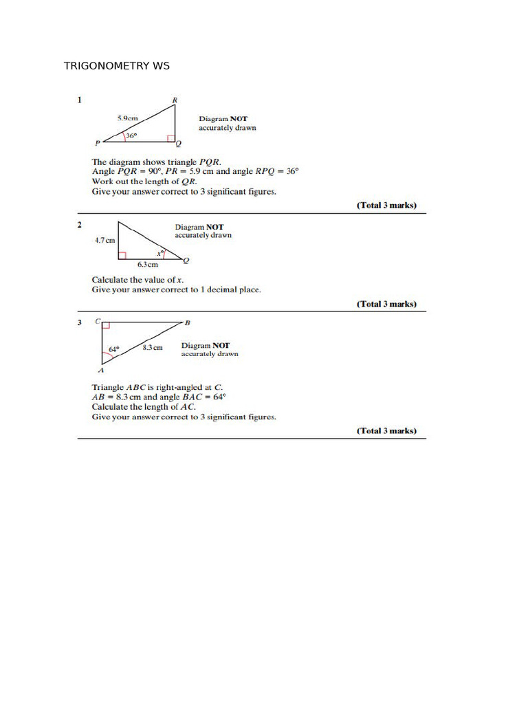 Trigonometry WS | PDF