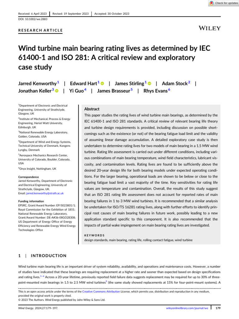 Wind Turbine Main Bearing Rating Lives As Determined by IEC 61400-1 and ...