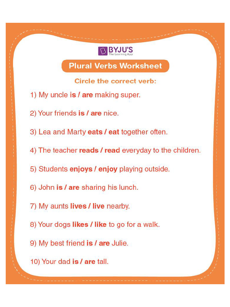 Plural Verbs Worksheet 01 | PDF