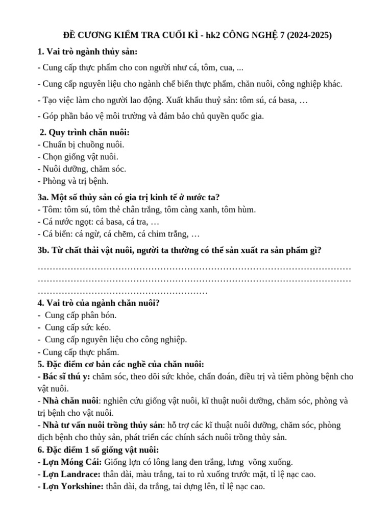 cn7- ĐỀ CƯƠNG KTCK2- 2024-2025 | PDF