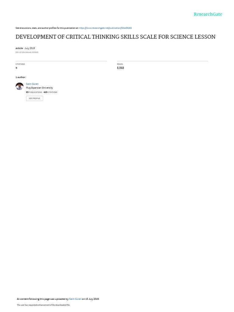 12 DEVELOPMENTOFCRITICALTHINKING-SalihGlen | PDF | Thought | Critical Thinking