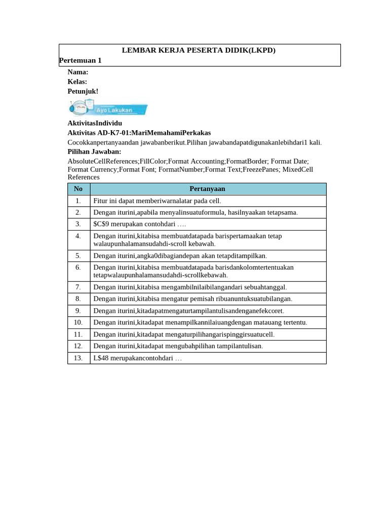 LKPD Informatika Bab 6 Analisis Data Kelas 7 Semester 2 | PDF