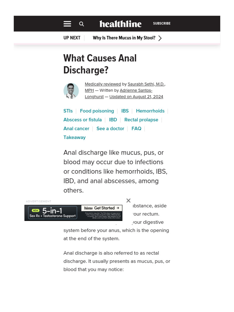 Rectal Discharge - STIs, IBS, Hemorrhoids, and Other Causes | PDF ...
