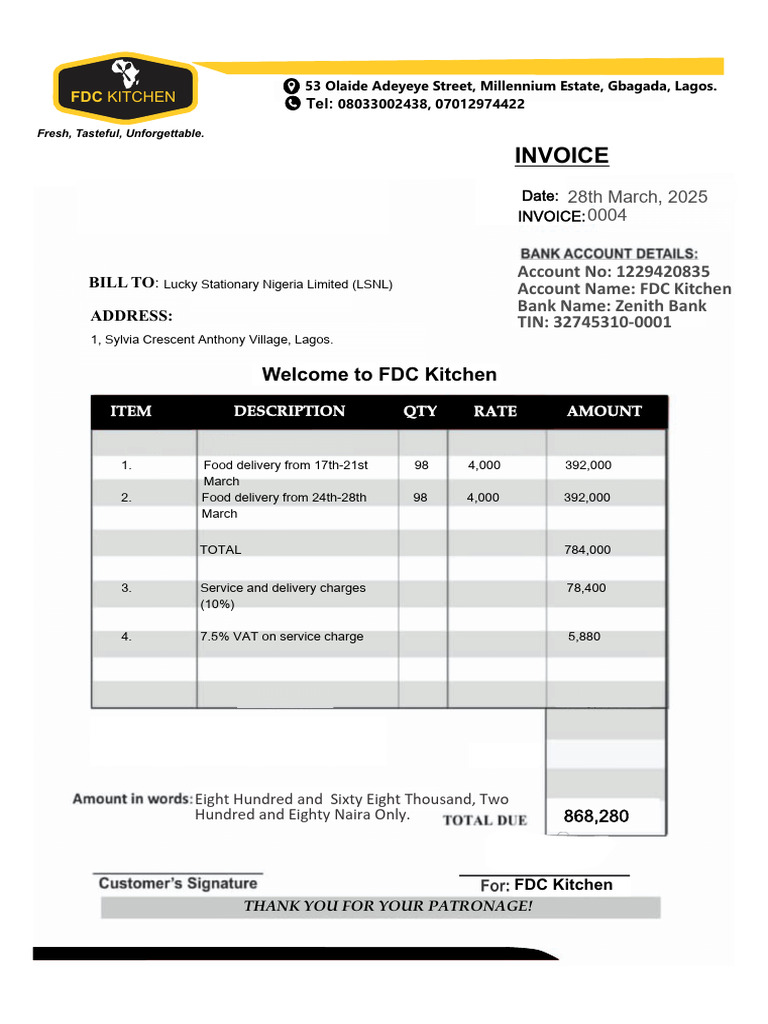 FDC Kitchen Invoice - 013225 | PDF