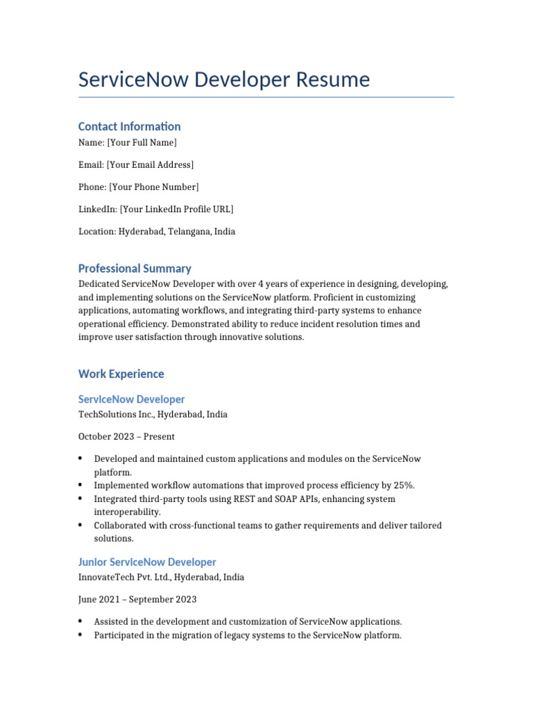 ServiceNow Developer Resume | PDF | It Service Management | Linked In