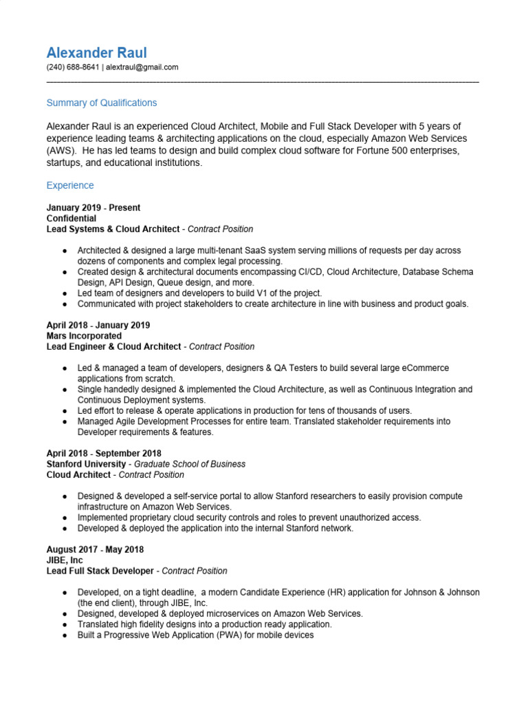 Cloud Architect Resume: Alexander Raul | PDF | Cloud Computing | Amazon ...