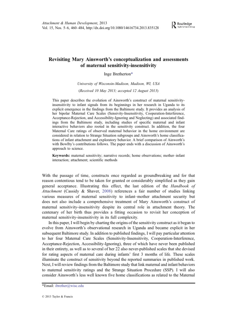 Revisiting Mary Ainsworth's Conceptualization and Assessments | PDF | Attachment Theory | Infants