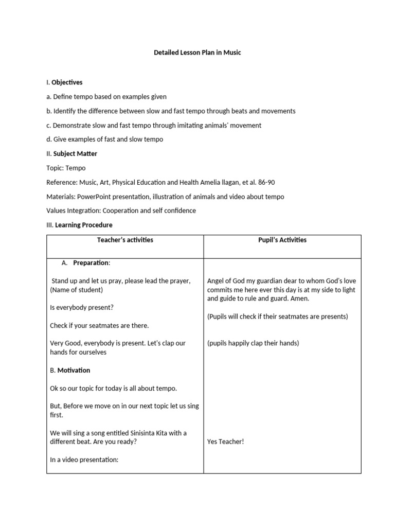 MUSIC LEsson Plan Arcilla | PDF | Learning
