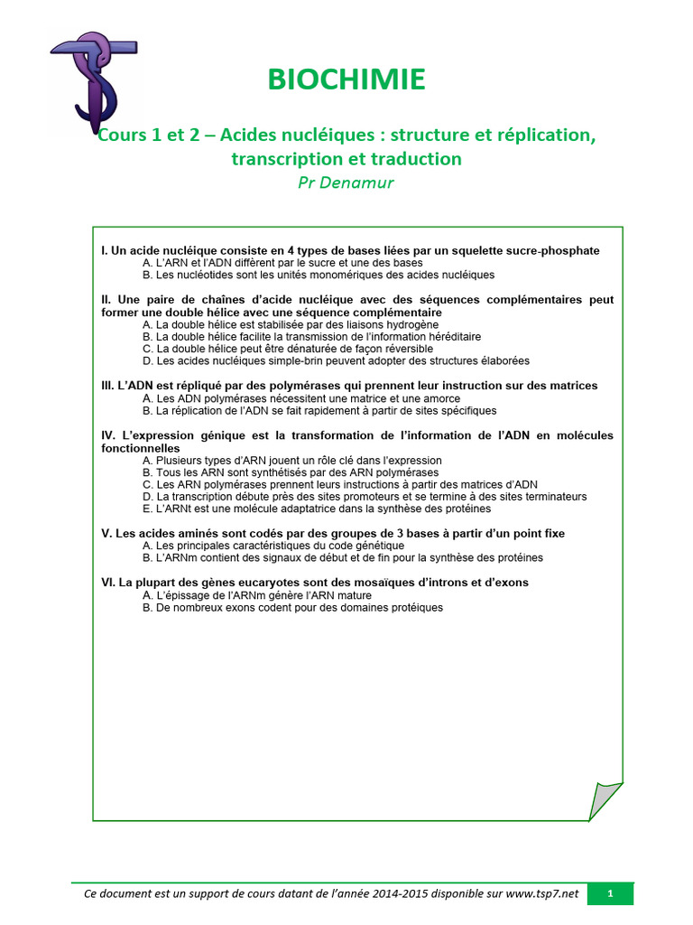 Acides nucléiques : structure et fonctions | PDF | Répertoire national ...
