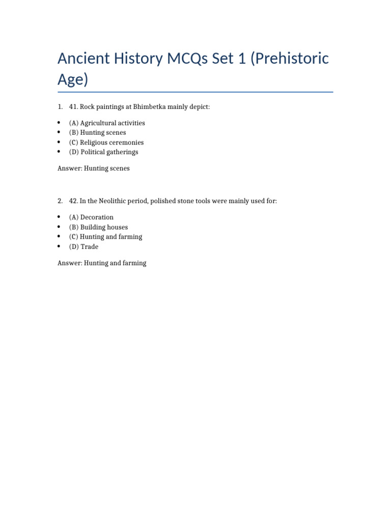 Ancient History MCQ Set1 | PDF